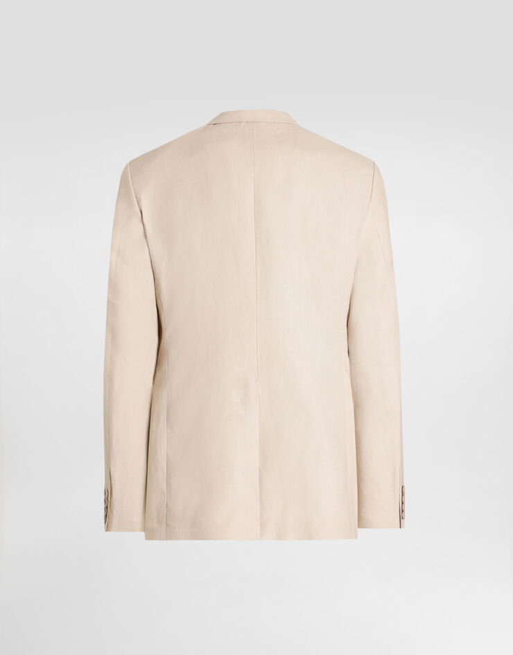 Double-breasted linen fabric jacket in Beige for Men | Dolce&Gabbana®