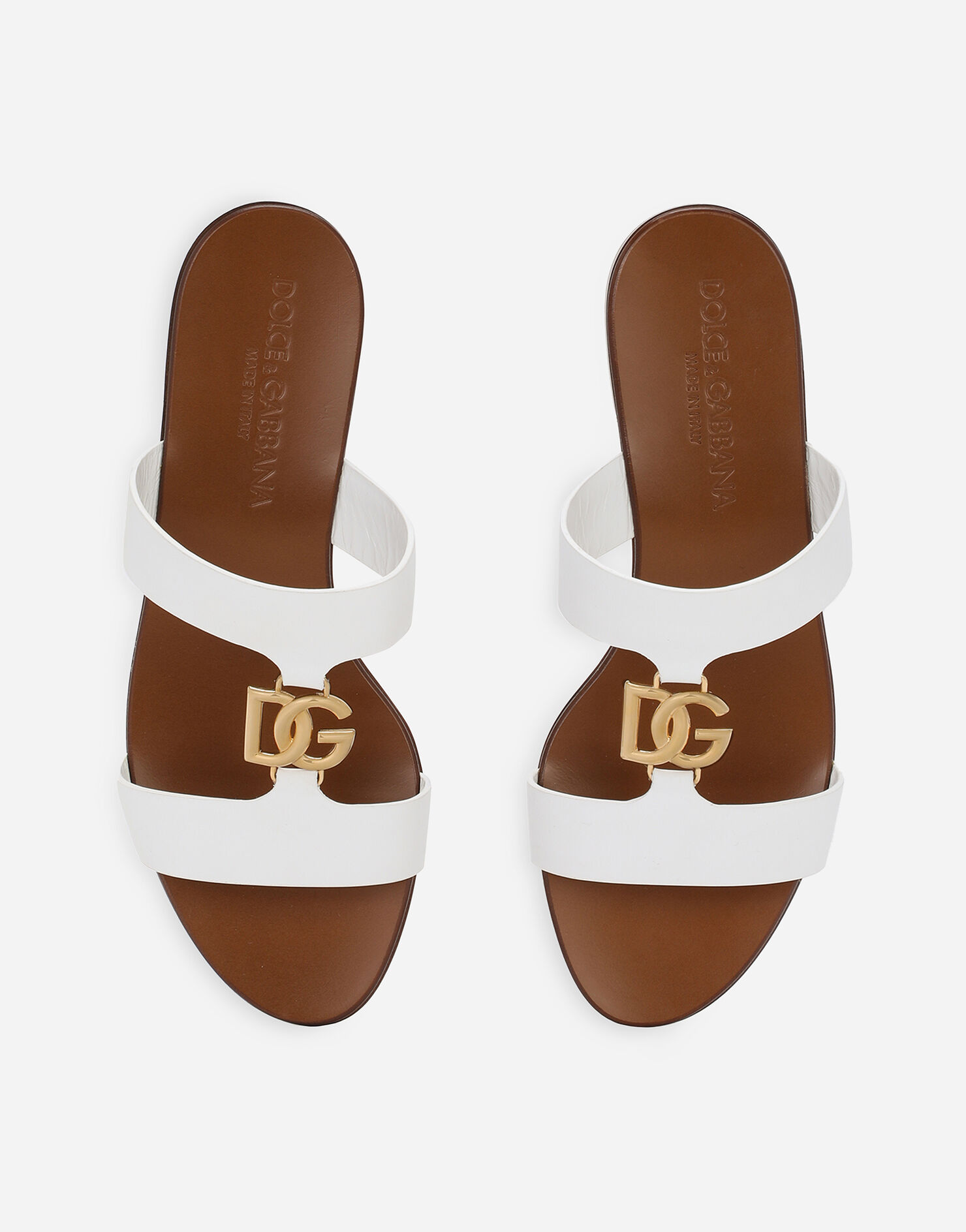 Calfskin sliders with DG logo in White for Women | Dolce&Gabbana® US