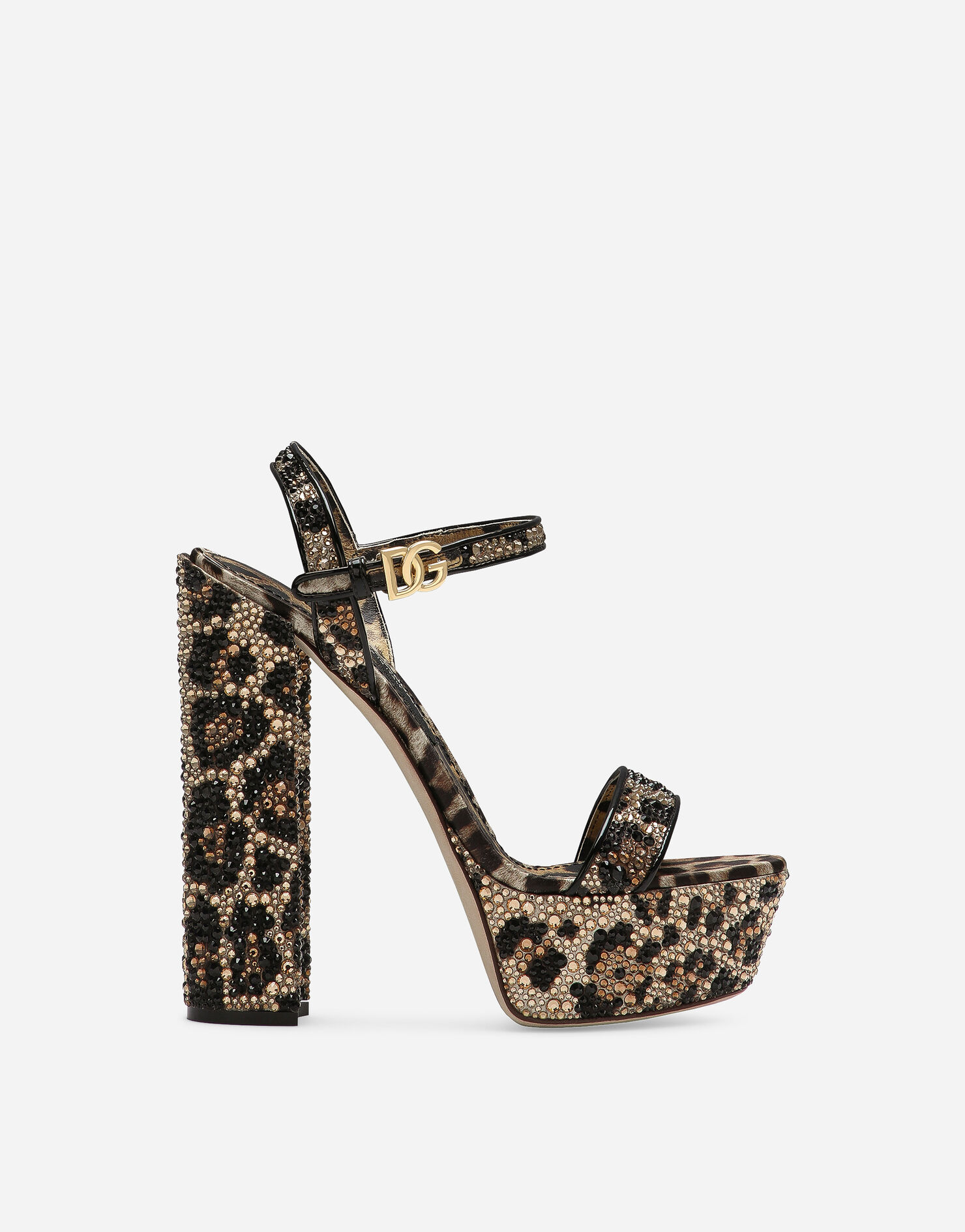 Satin platform sandals with fusible rhinestones in Animal Print for ...