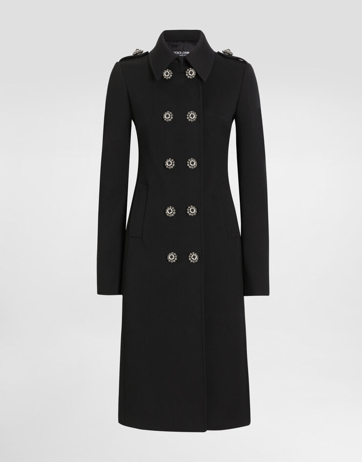 Double-breasted wool coat with bejeweled buttons in Black for Women ...