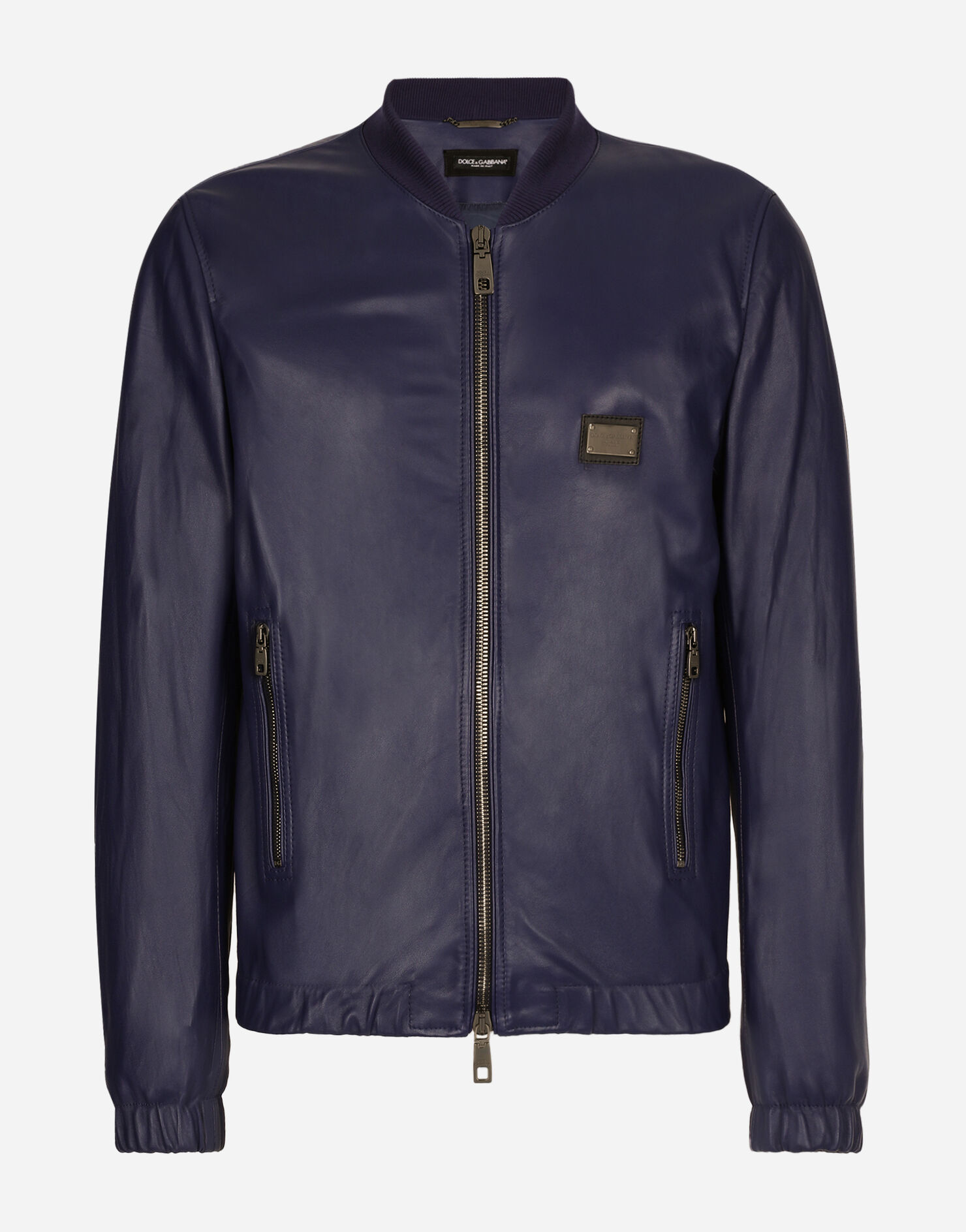 Leather jacket with branded tag in Blue for Men | Dolce&Gabbana® US