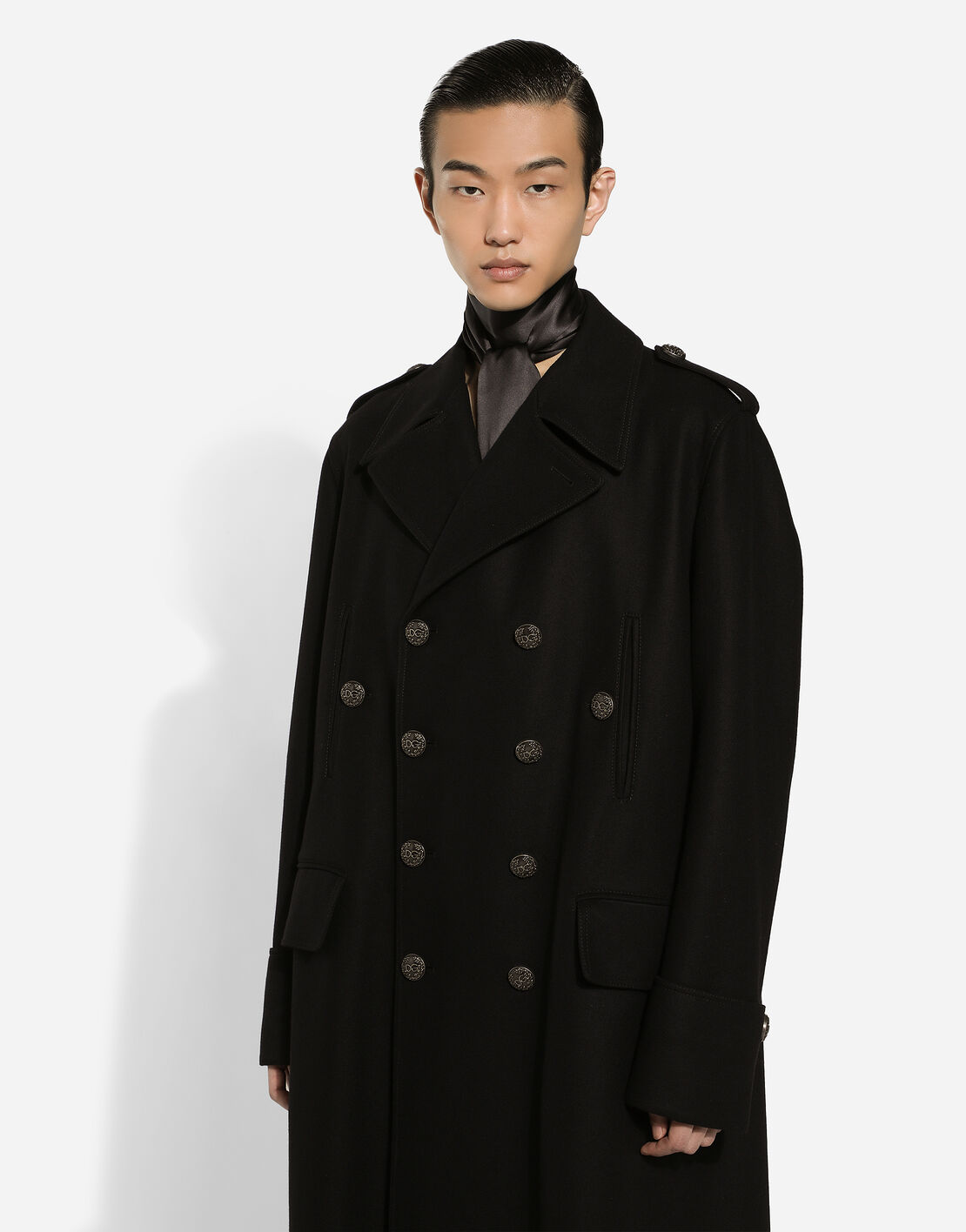 Long wool military-style coat in Black for Men | Dolce&Gabbana® US