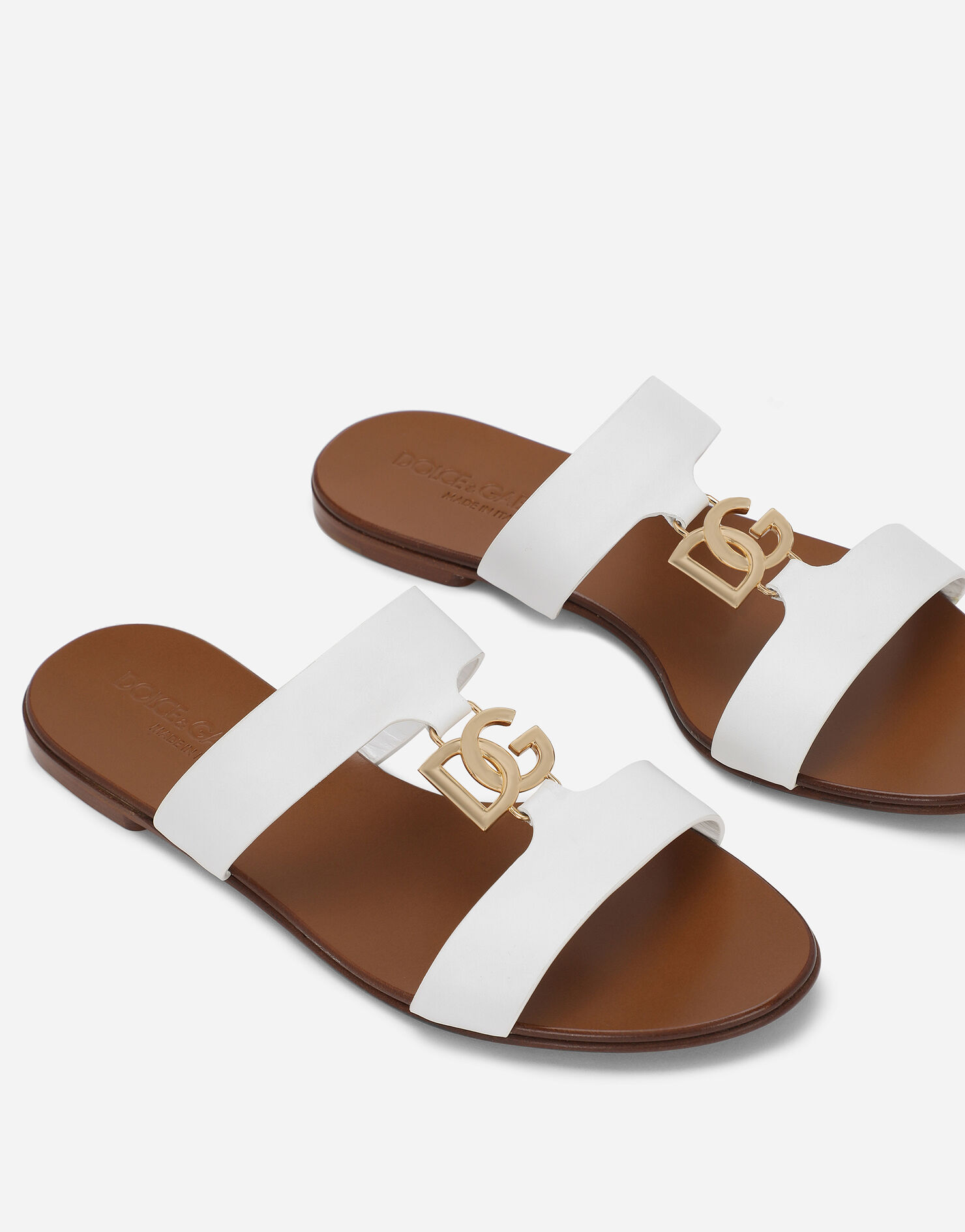 Calfskin sliders with DG logo in White for Women | Dolce&Gabbana® US