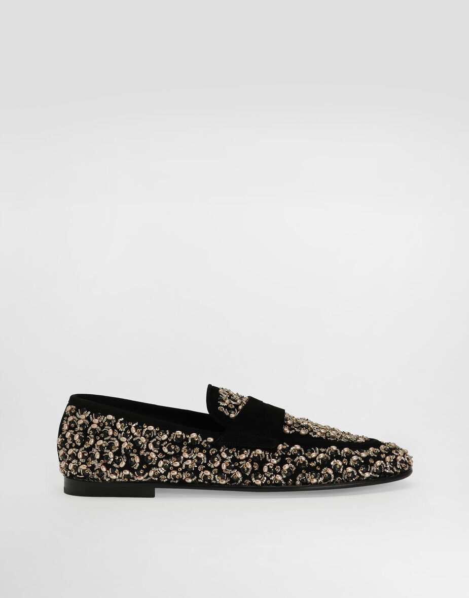 Suede slipper with embroidery in Black for Men | Dolce&Gabbana®