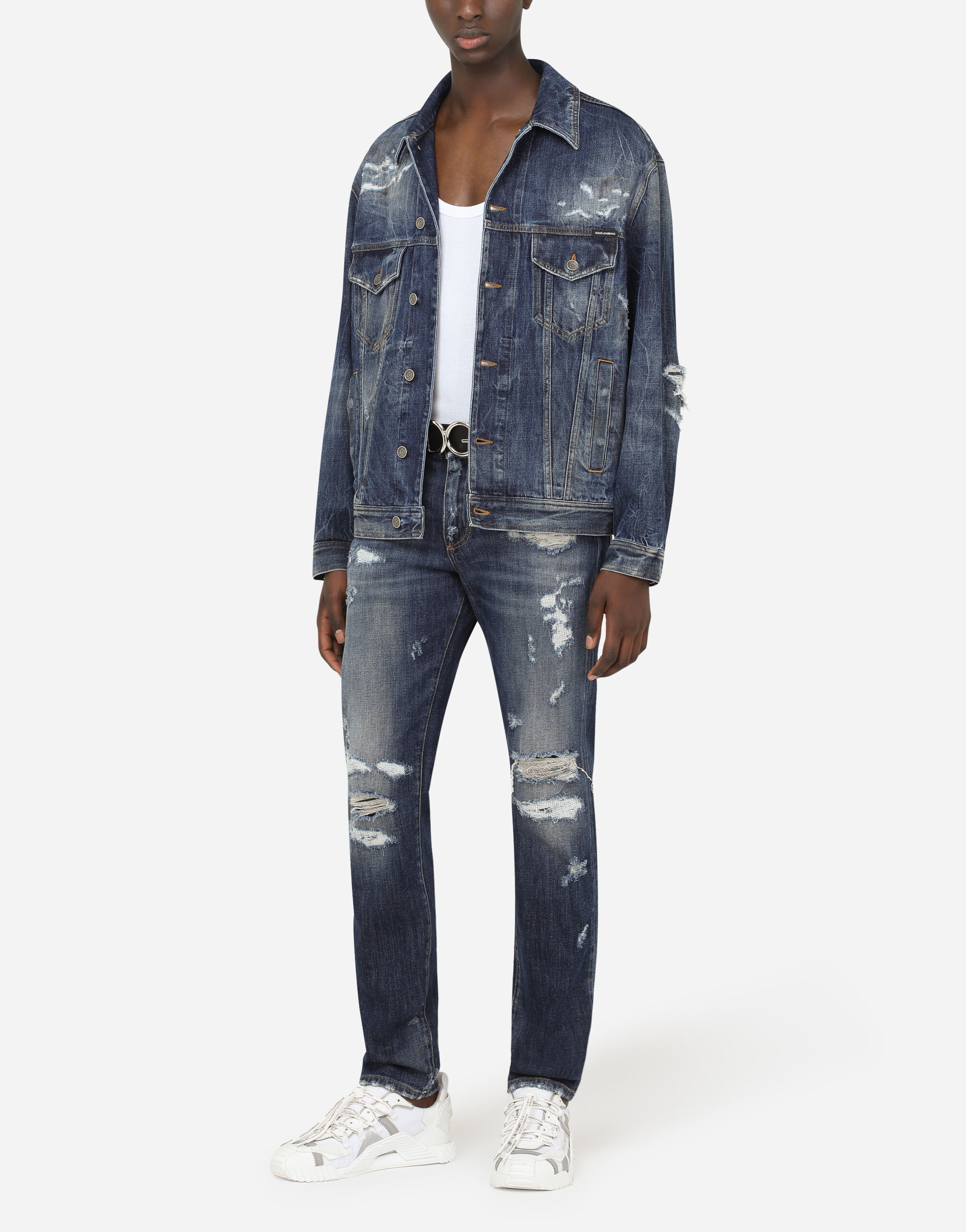 Washed blue slim-fit stretch jeans with DG logo Washed blue slim-fit stretch jeans with DG logo