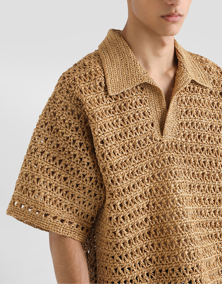 Short-sleeved viscose crochet polo-shirt in Beige for Men | Dolce ...