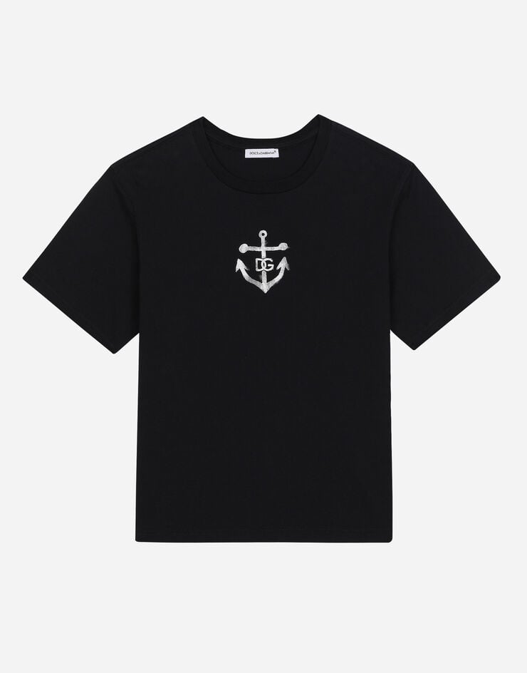 Jersey T-shirt with DG anchor print in Azul for | Dolce&Gabbana® US