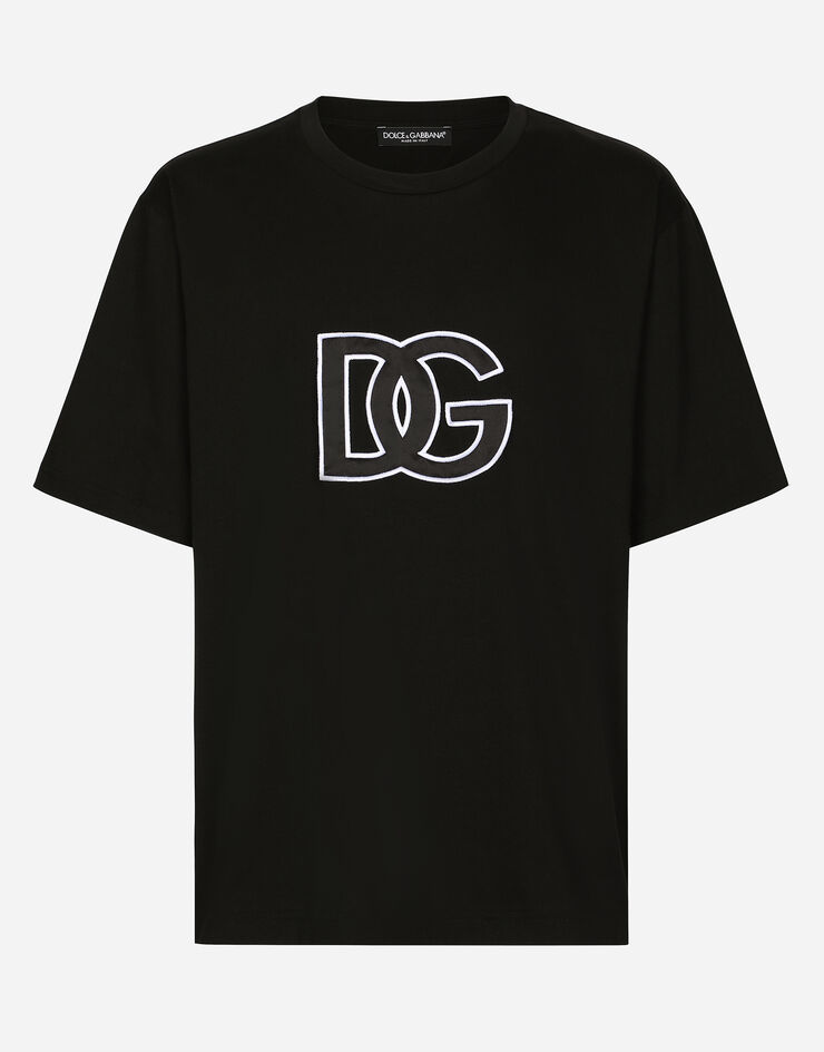 Cotton round-neck T-shirt with DG patch in Black for Men | Dolce&Gabbana®