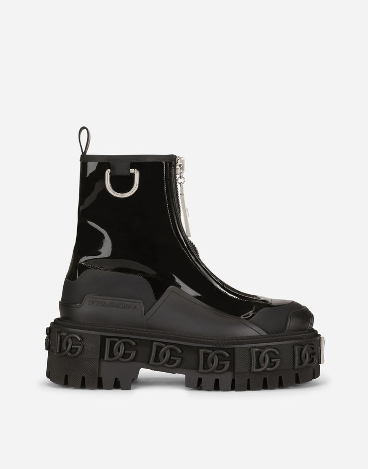 Rubberized calfskin and patent leather ankle boots with DG logo