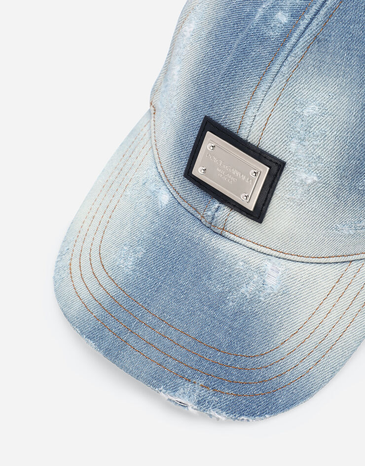 Denim baseball cap with logo tag in Blue for Men | Dolce&Gabbana®