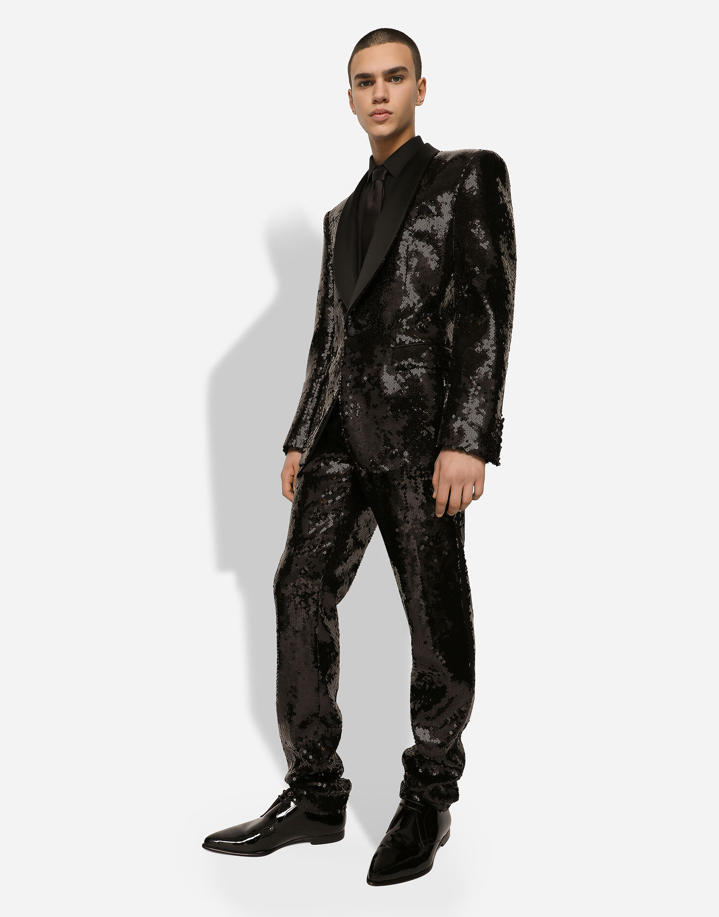 Sequined single-breasted Sicilia-fit tuxedo suit in Black for Men ...