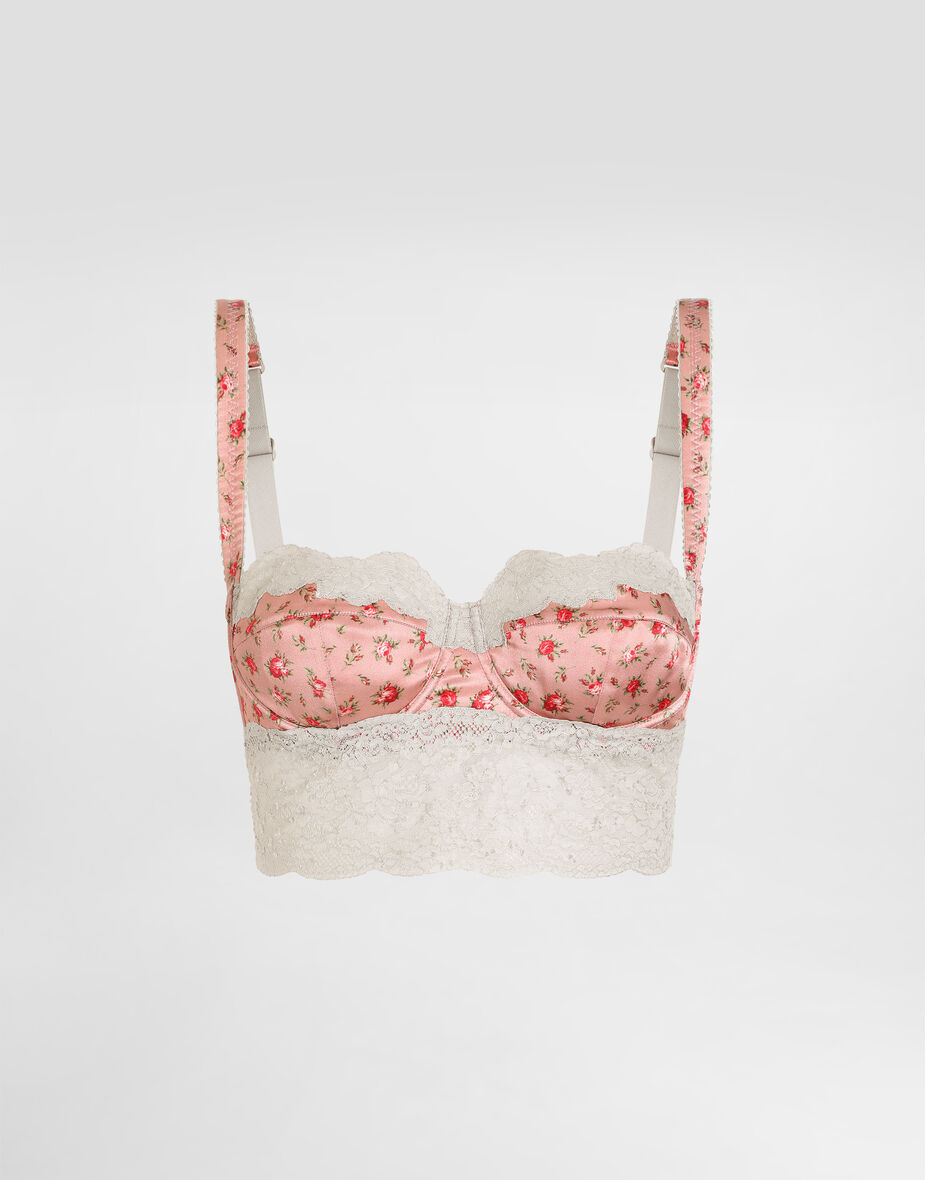 Small rose-print satin and lace balconette in Multicolor for Women ...