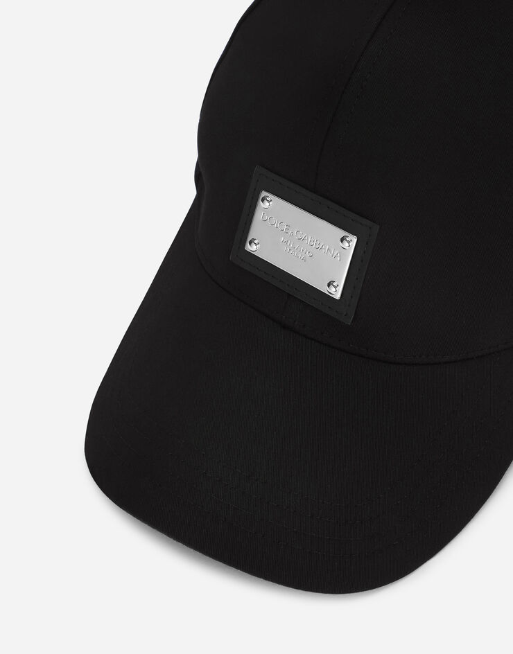 Cotton baseball cap with branded tag in Black for Men | Dolce&Gabbana® US