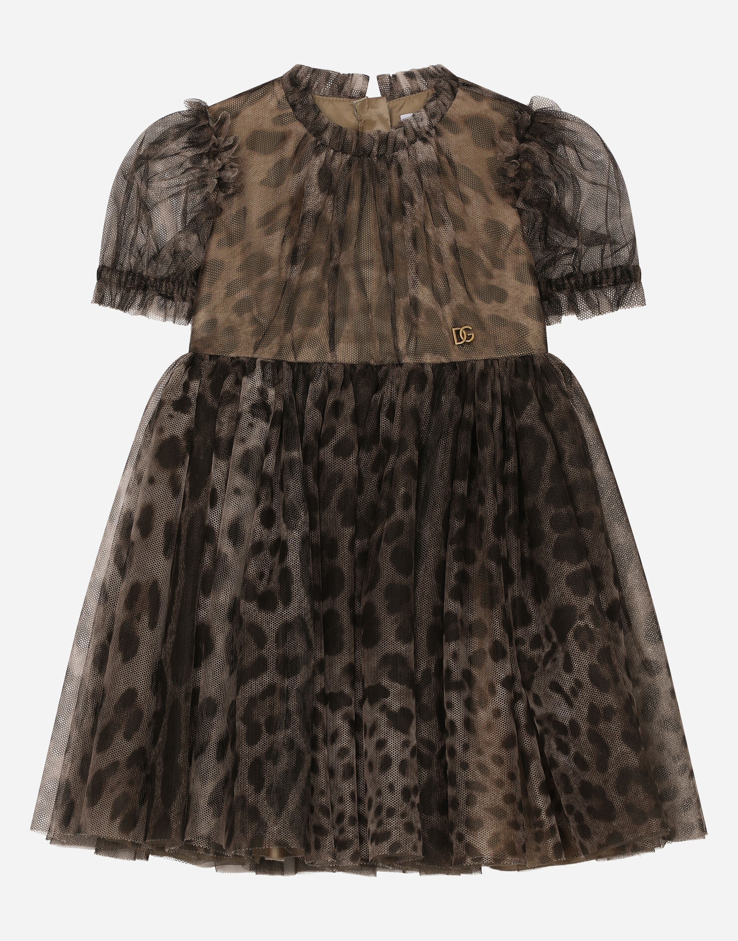 Leopard-print tulle midi dress in Animal Print for Girls | Dolce ...