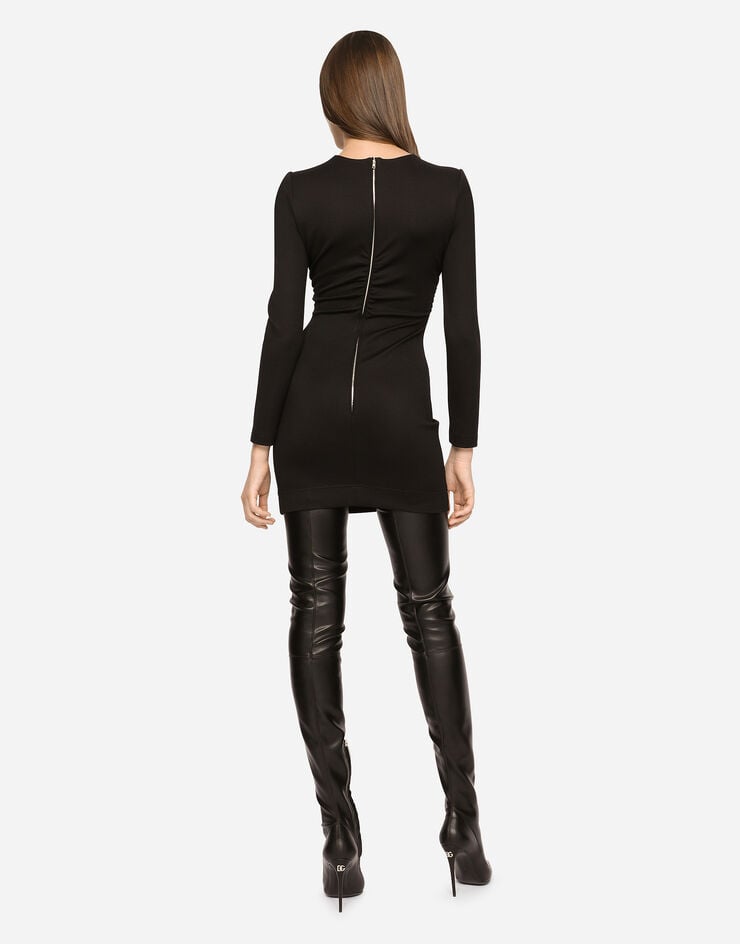 Short Milano Rib Dress With Dg Logo In Black For Women Dolceandgabbana®