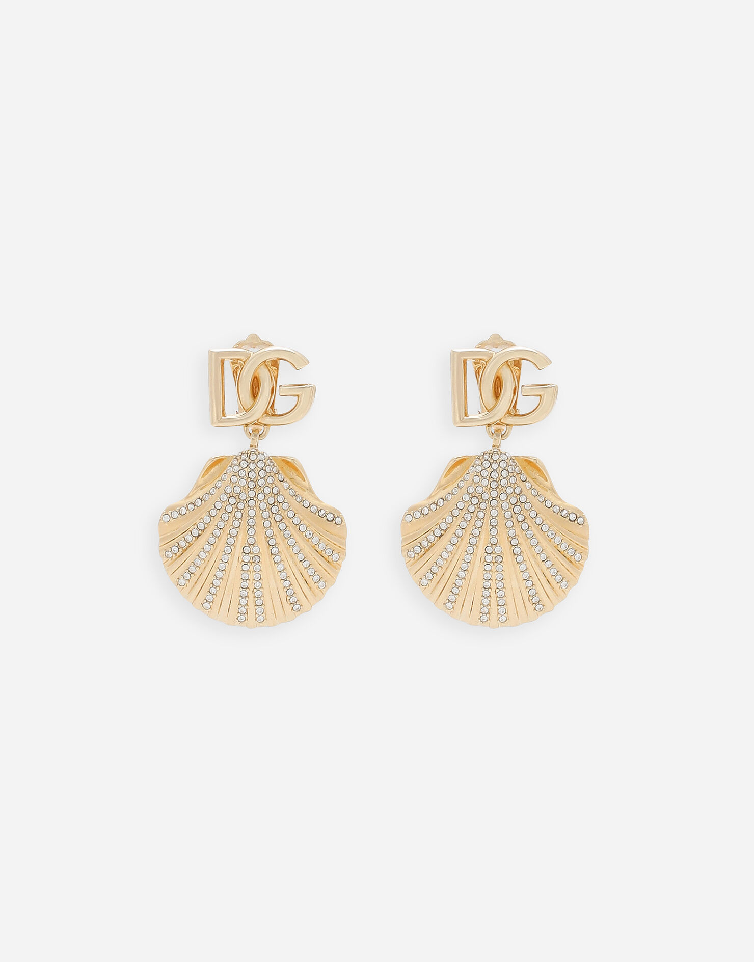 Earrings with rhinestone-detailed shell and DG logo in Gold for Women ...