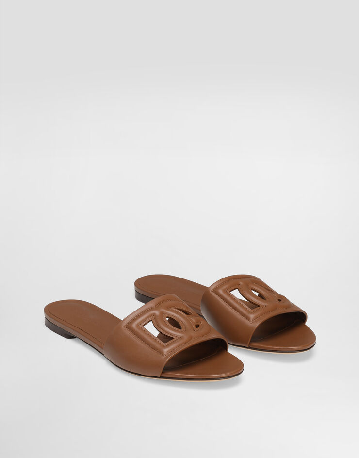 Calfskin sliders with DG logo in Brown for Women | Dolce&Gabbana® US