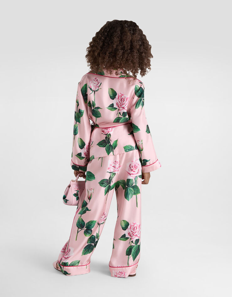 Twill shirt with rose print in Print for Girls | Dolce&Gabbana®