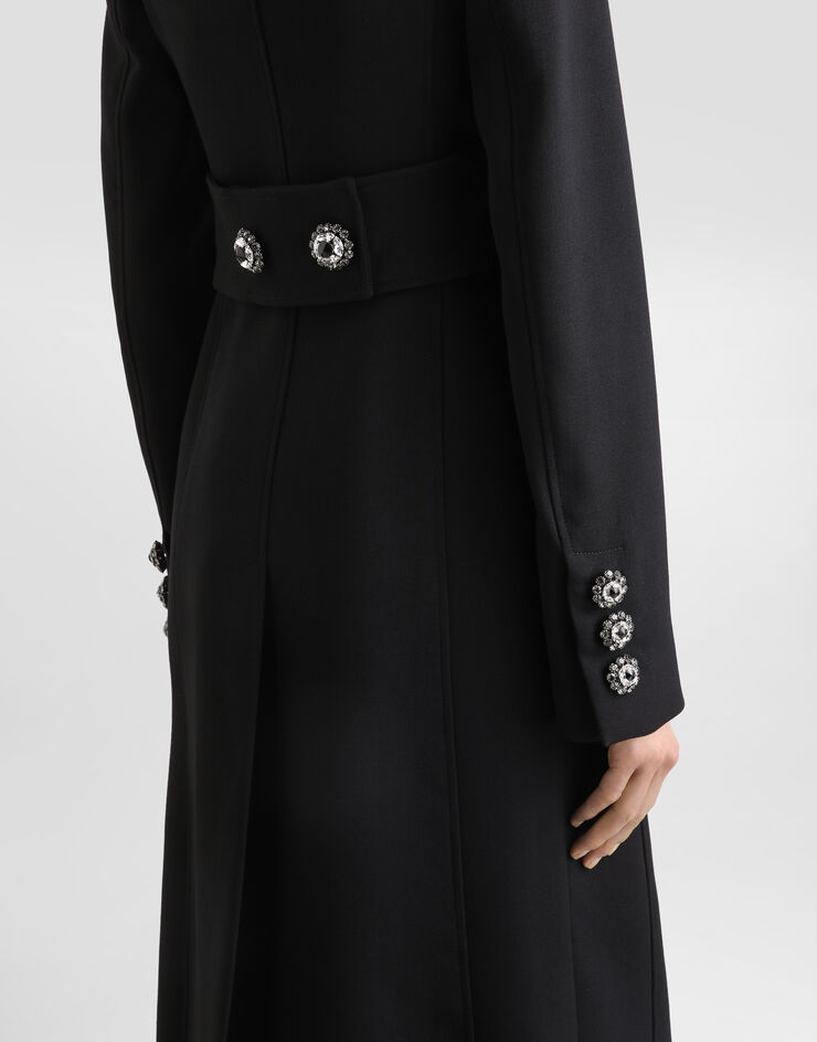 Double-breasted wool coat with bejeweled buttons in Black for Women ...
