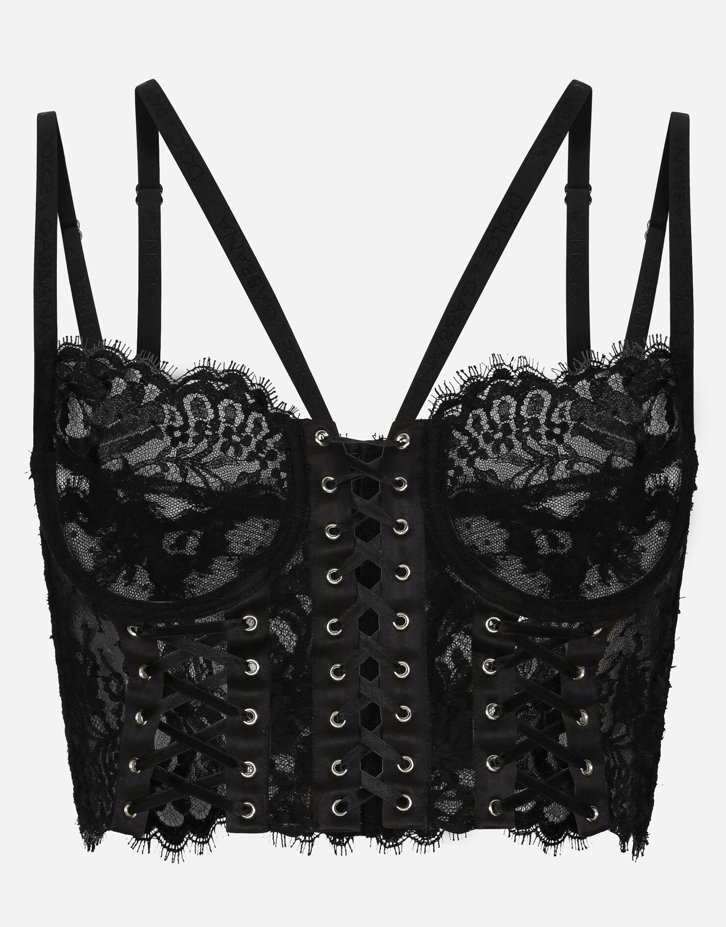 Lace lingerie corset with straps and eyelets in Black for Women | Dolce ...