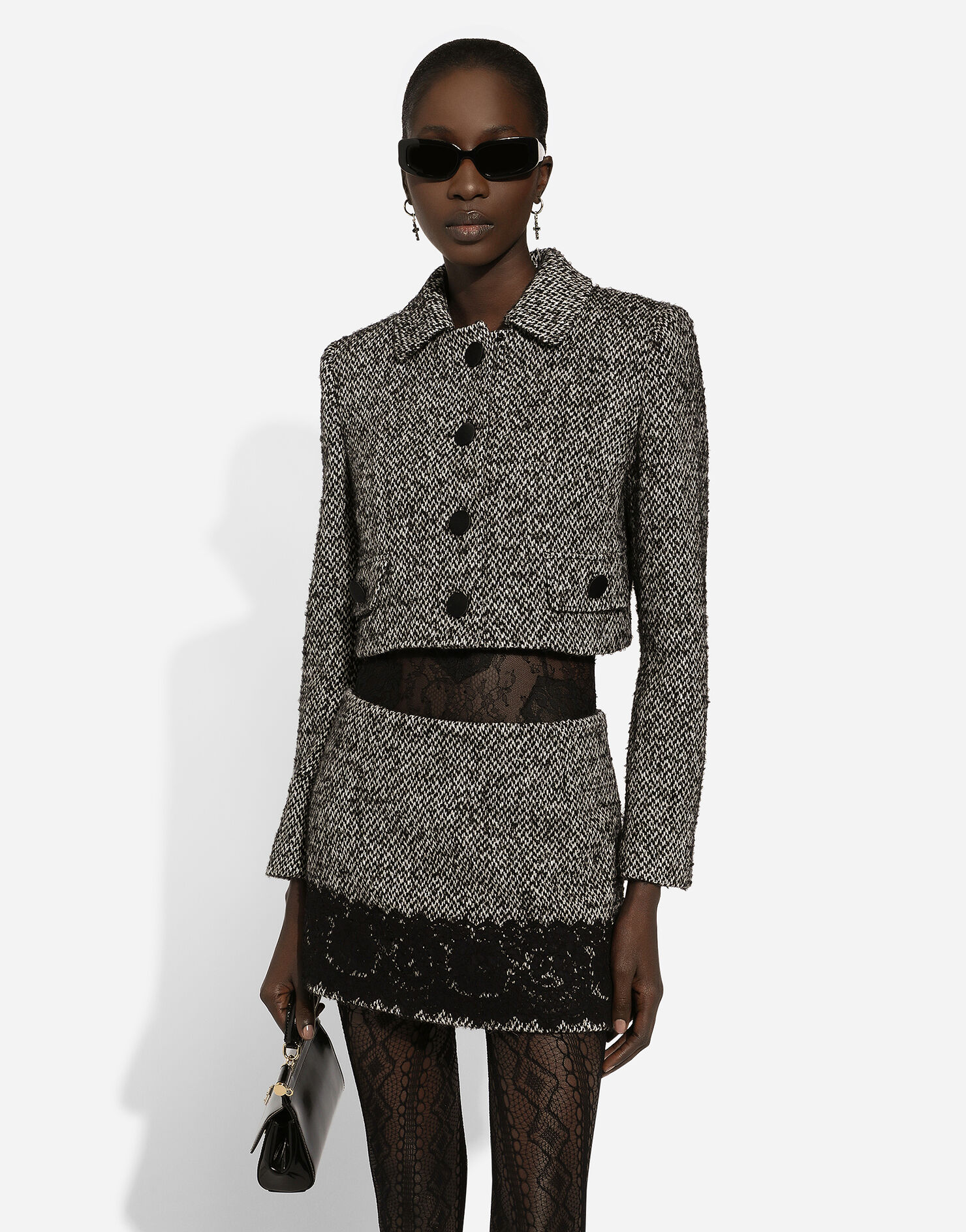 Short wool micro-tweed jacket in Multicolor for Women | Dolce&Gabbana® US