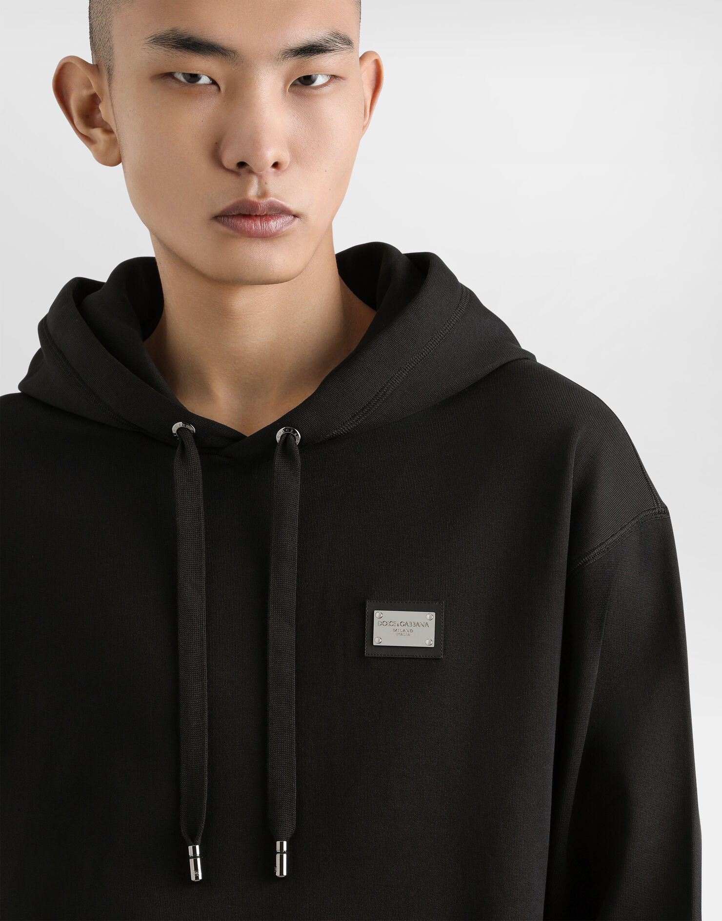 Jersey hoodie with branded tag in Black for Men | Dolce&Gabbana® US