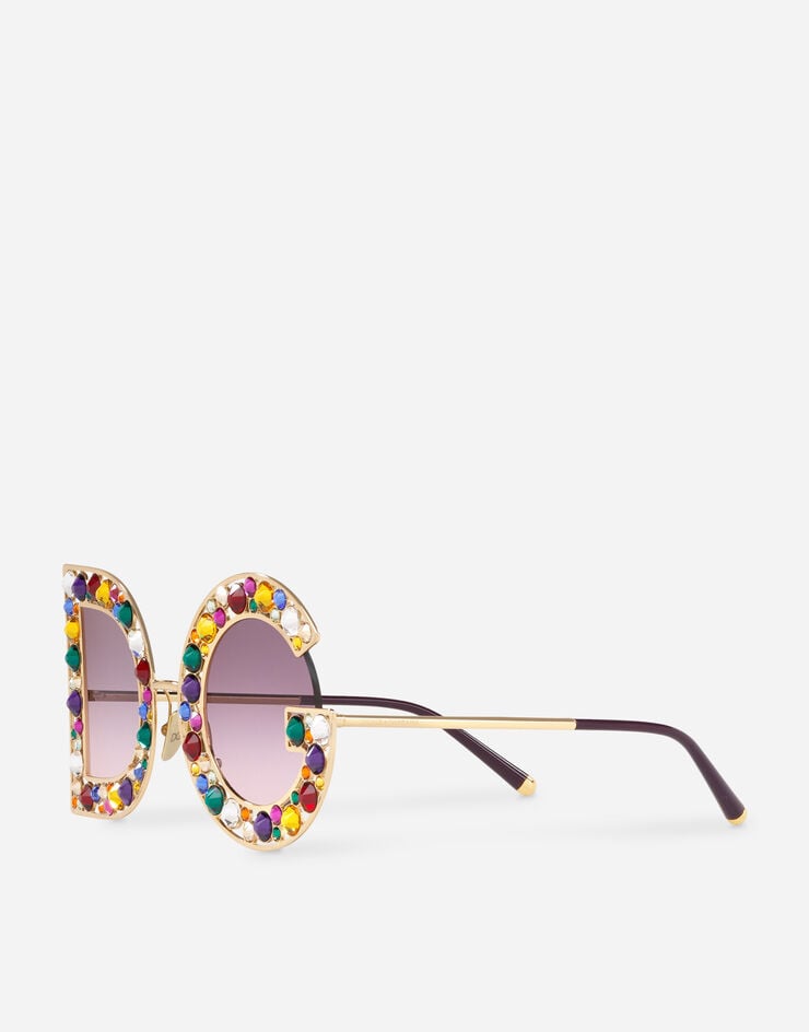 Dg Crystal Sunglasses In Shiny Gold And Leo Multicolor Crystals For Women Dolceandgabbana®