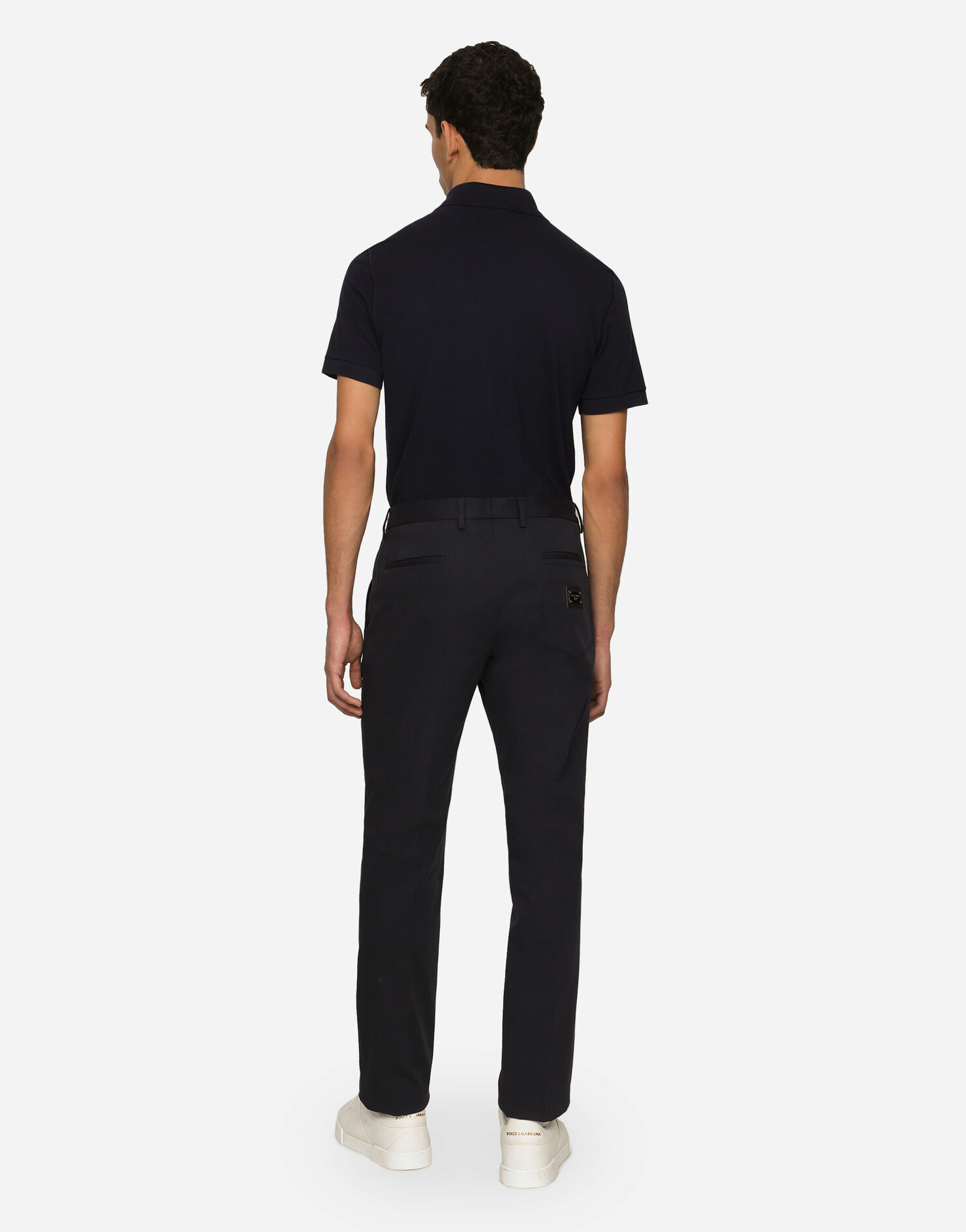 Stretch cotton pants with branded tag in Blue for Men | Dolce&Gabbana® US