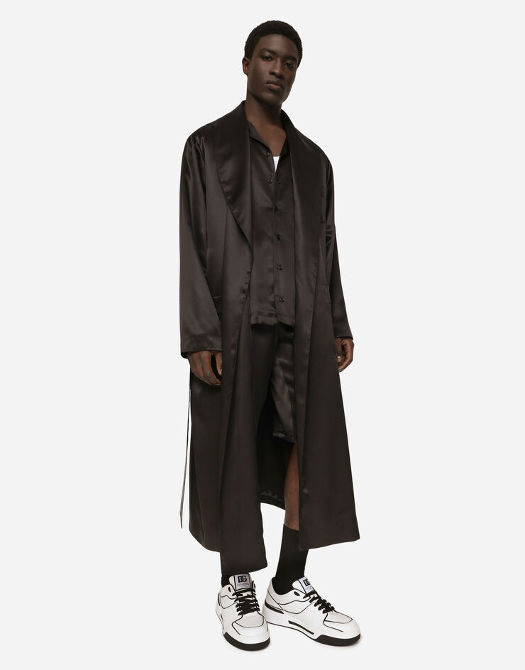 Silk satin robe with metal DG logo in Black for Men | Dolce&Gabbana® US