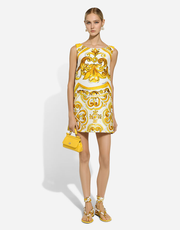 Short majolica-print brocade dress in Print for Women | Dolce&Gabbana®