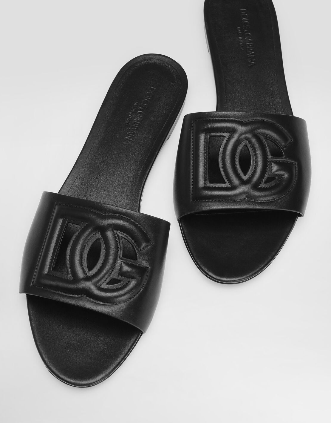 Calfskin slides with DG Millennials logo in Black for Women | Dolce ...