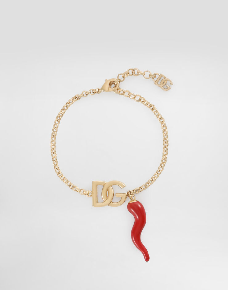 Bracelet with DG logo and horn charm in Gold for Women | Dolce&Gabbana® US