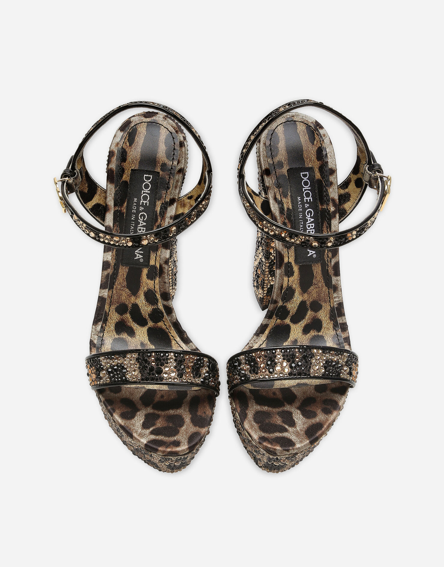 Satin platform sandals with fusible rhinestones in Animal Print for ...