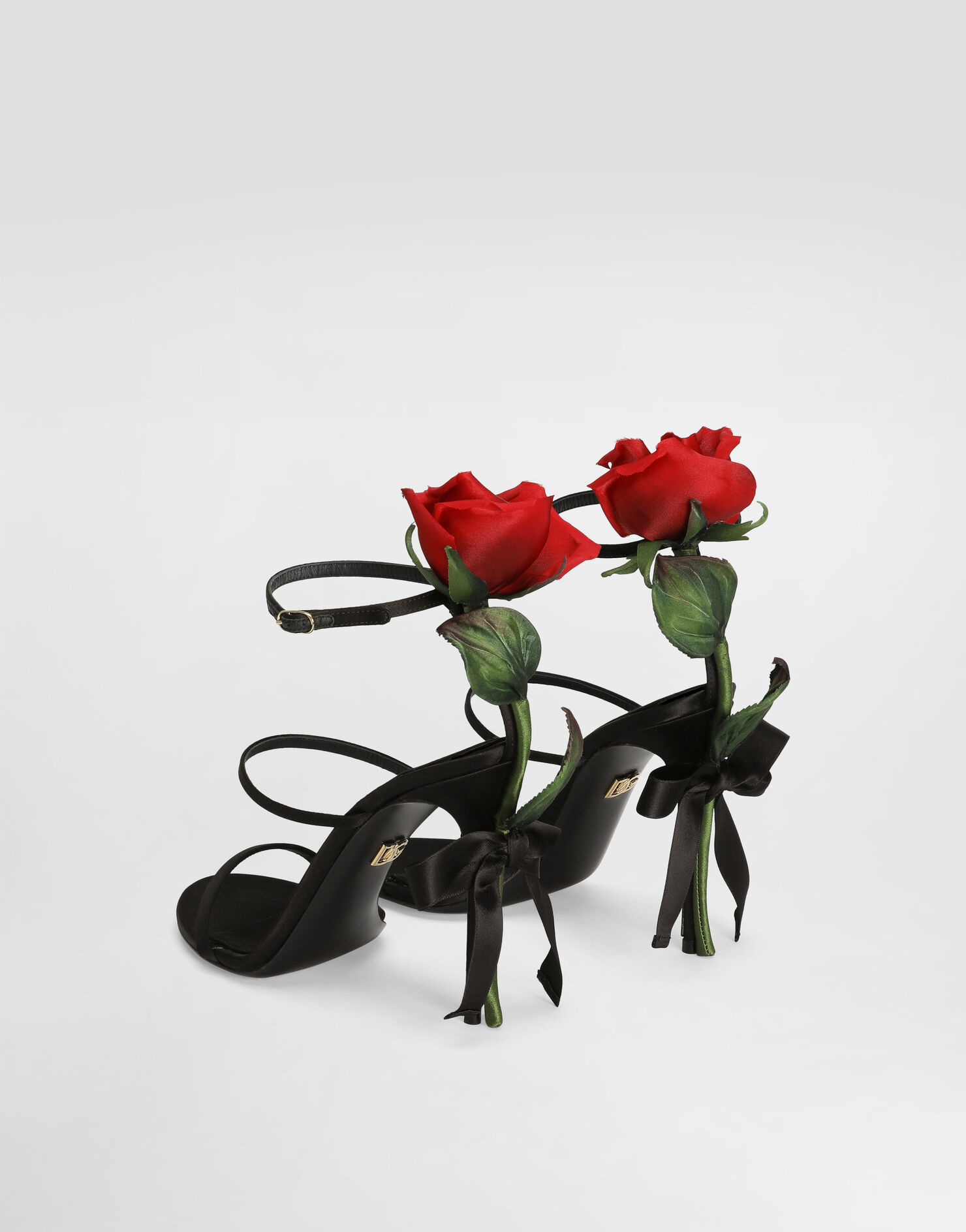 Satin sandals with rose embellishment in Black for Women | Dolce ...