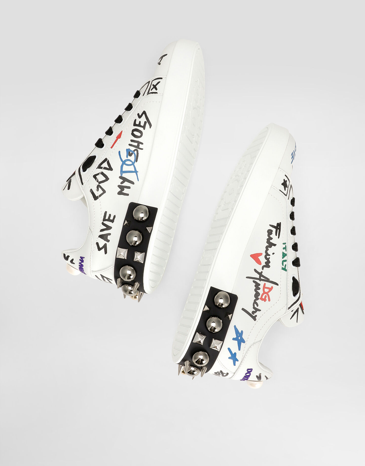 Printed calfskin Portofino sneakers with patch in Multicolor for Women ...