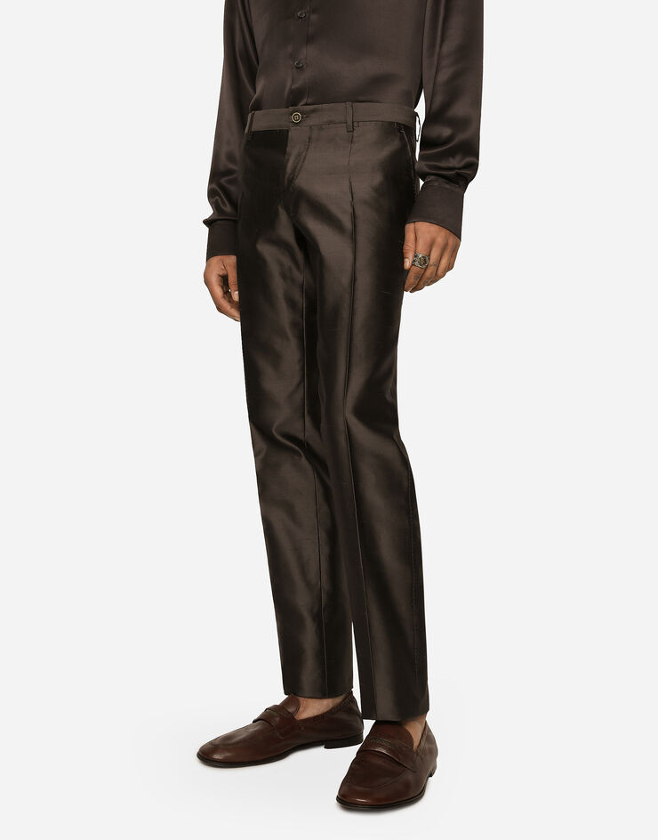 Traje Sicilia de botonadura doble en shantung de seda en Gris de Hombre ...