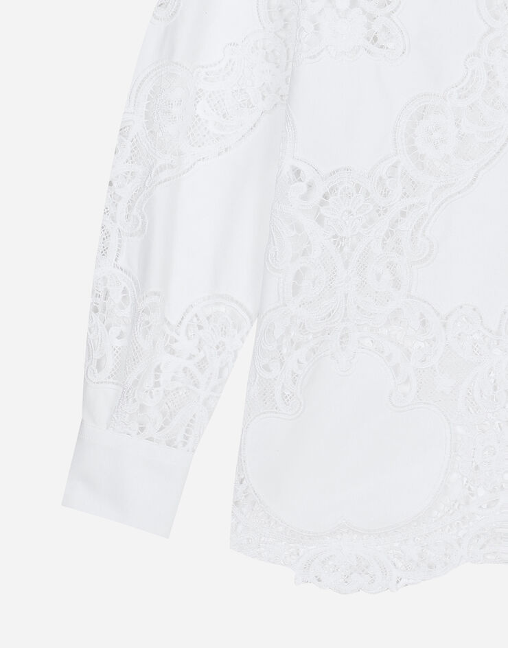 Cotton shirt with floral openwork embroidery in White for Women | Dolce ...