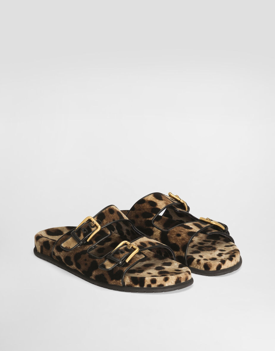 Printed velvet sliders in Print for Women | Dolce&Gabbana® US