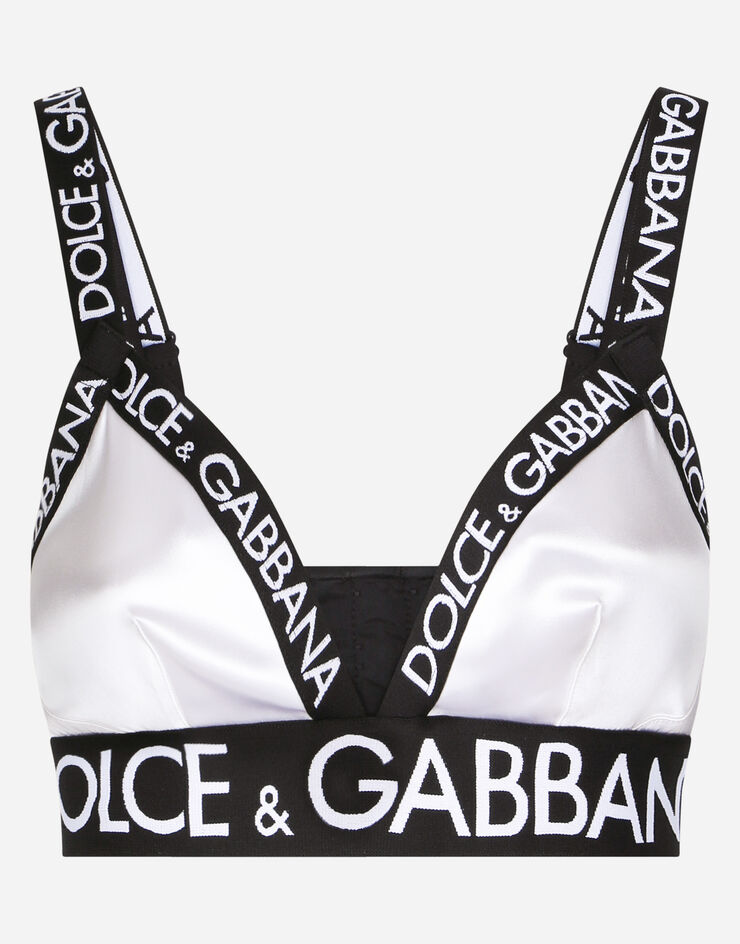 Satin triangle bra with logo in White for | Dolce&Gabbana®