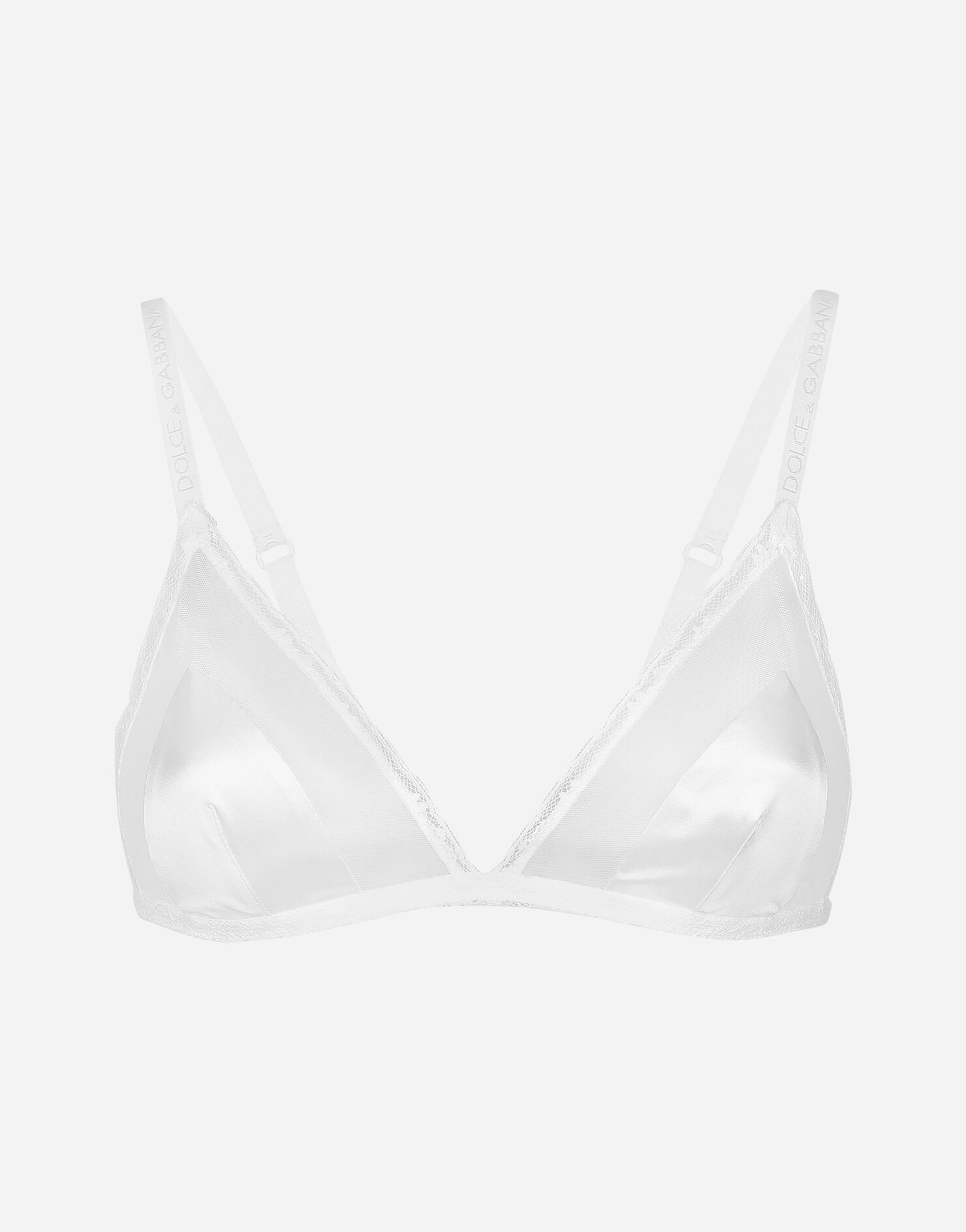 Satin triangle bra with lace detailing in White for Women | Dolce ...