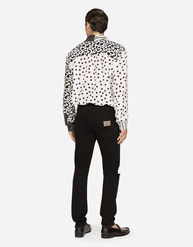 Black Wash Slim Fit Stretch Jeans With Rips In Multicolor Dolceandgabbana®