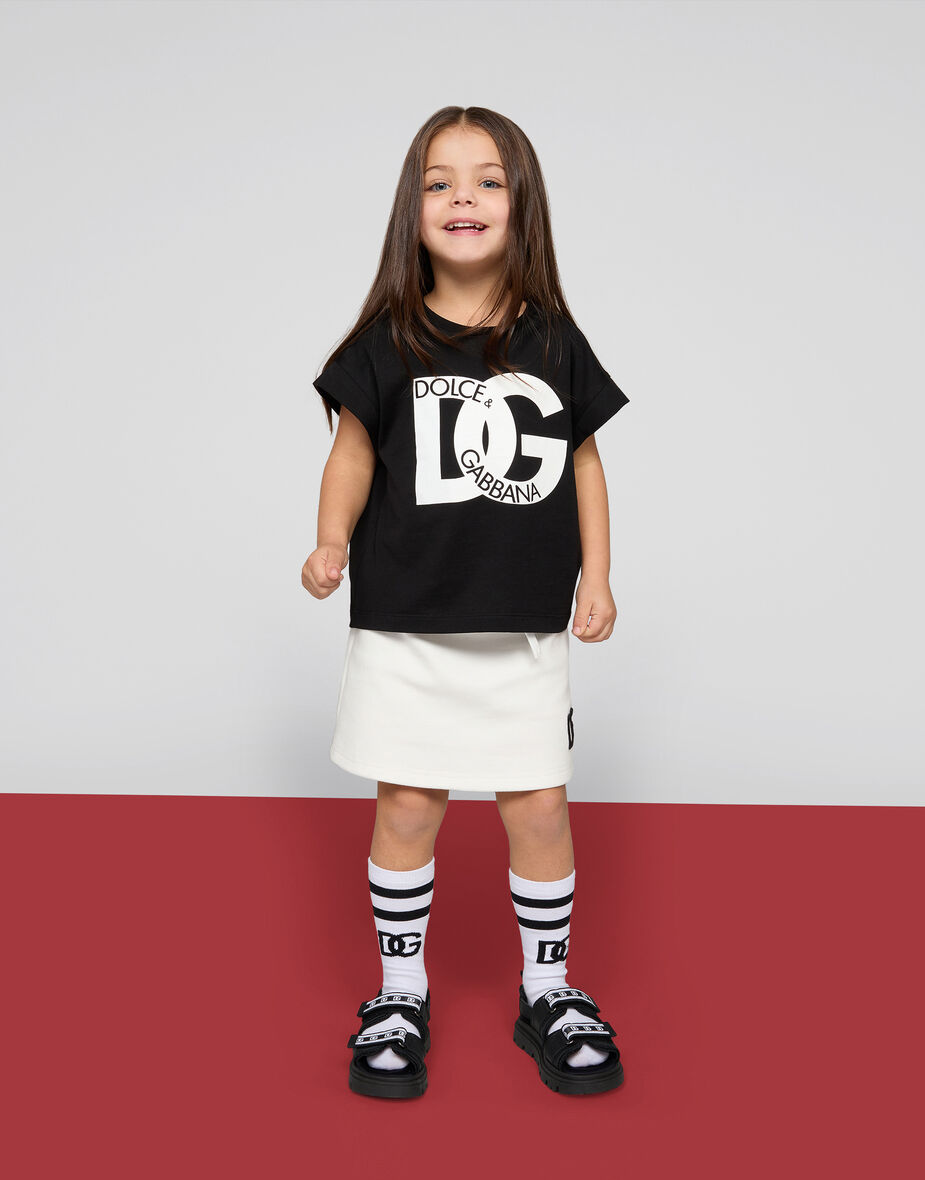 Jersey T-shirt with DG maxi-logo in Black for Girls | Dolce&Gabbana® US