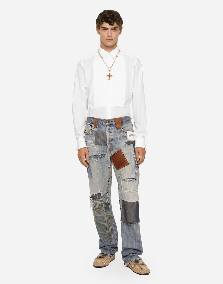 Straight-leg patchwork denim jeans in Multicolor for Men | Dolce&Gabbana®