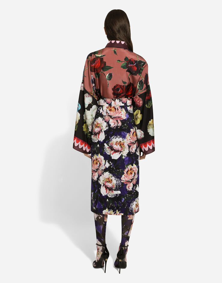 Oversize silk shirt with floral print in Print for Women | Dolce&Gabbana®