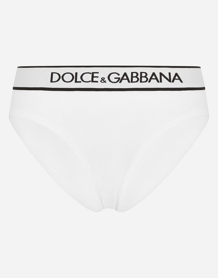 Fine-rib jersey Brazilian briefs with branded elastic in WHITE for ...