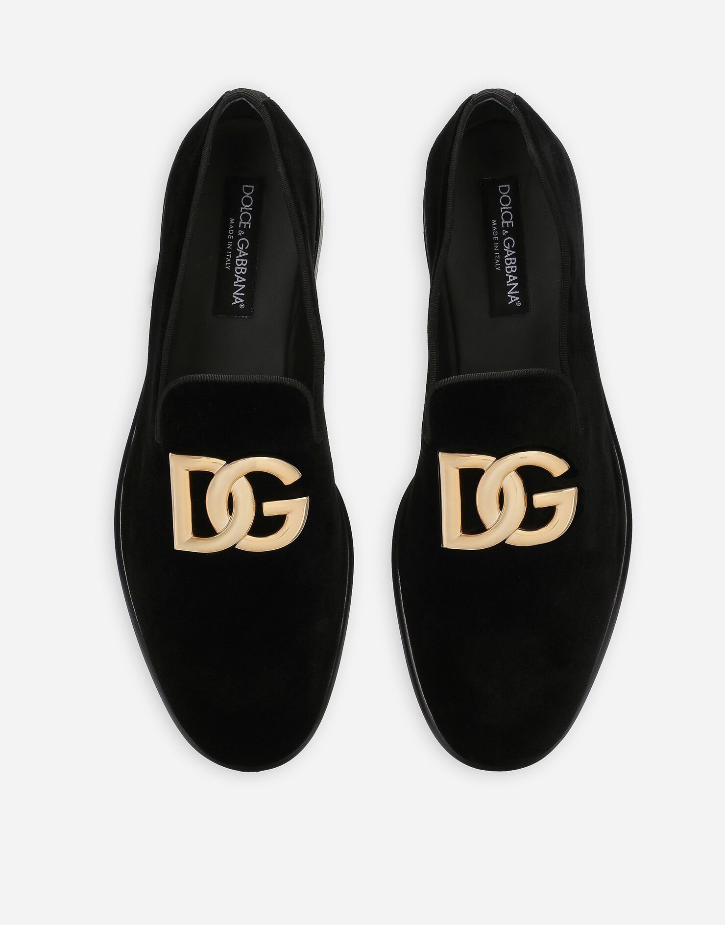 Velvet slippers with DG logo in Negro for Men | Dolce&Gabbana® US