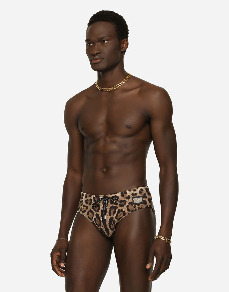 Leopard-print swim briefs with high-cut leg in Animal Print for Men | Dolce&Gabbana®