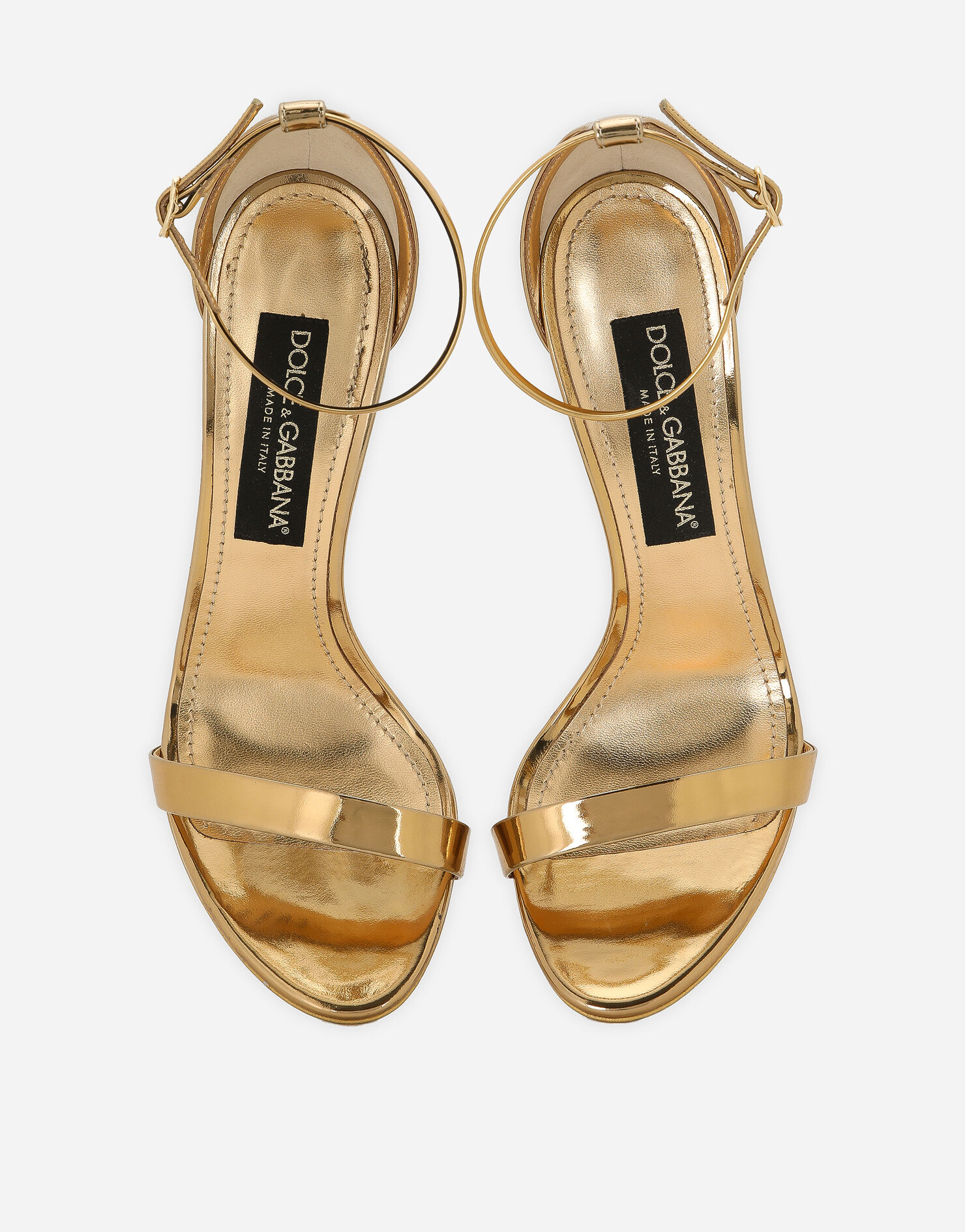 Mirrored-effect calfskin sandals in Gold for Women | Dolce&Gabbana® US