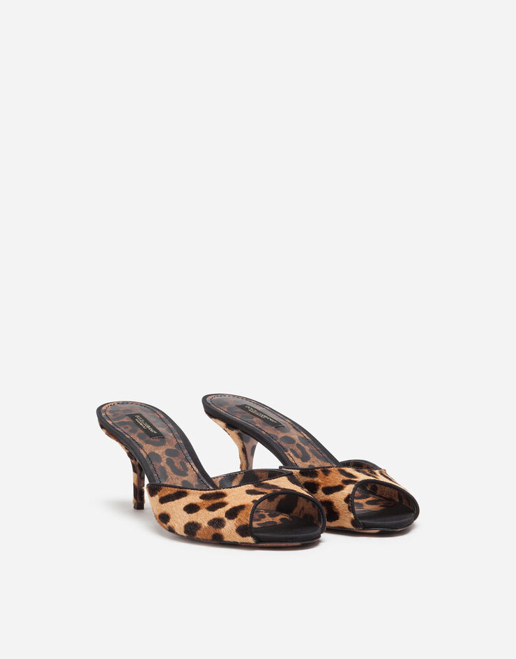 Leopard-print pony hair mules