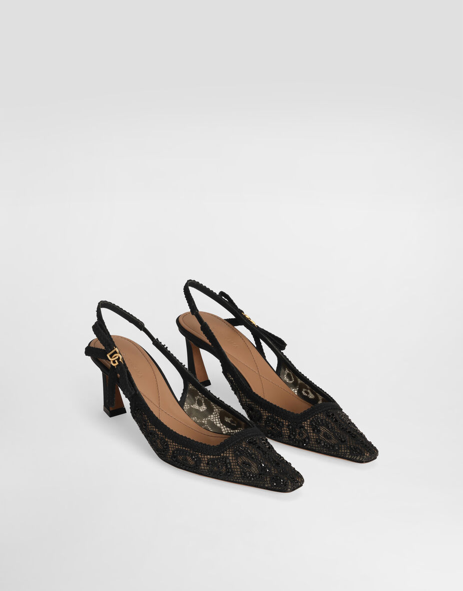 Leopard-design lace slingbacks with fusible rhinestones in Black for ...